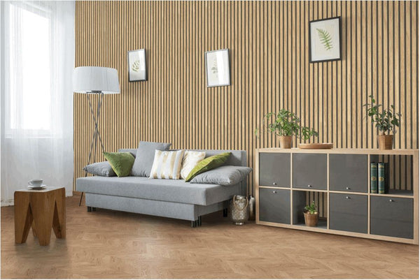 Oak Slat Panel (Grey Felt - 9' x 2') – Slat Panel Wall